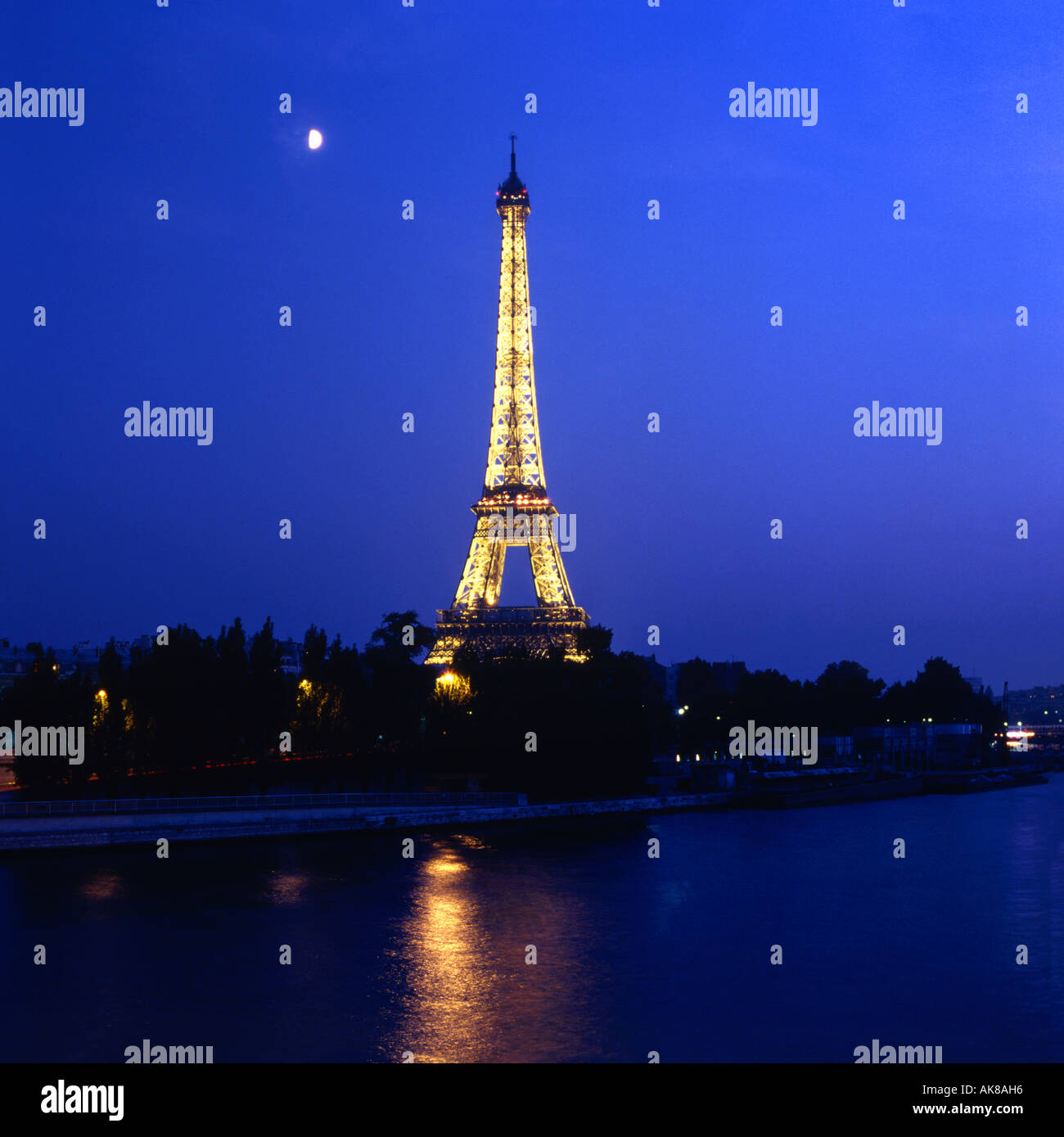 Paris – The Eiffel Tower at Night with Moon Stock Photo - Alamy