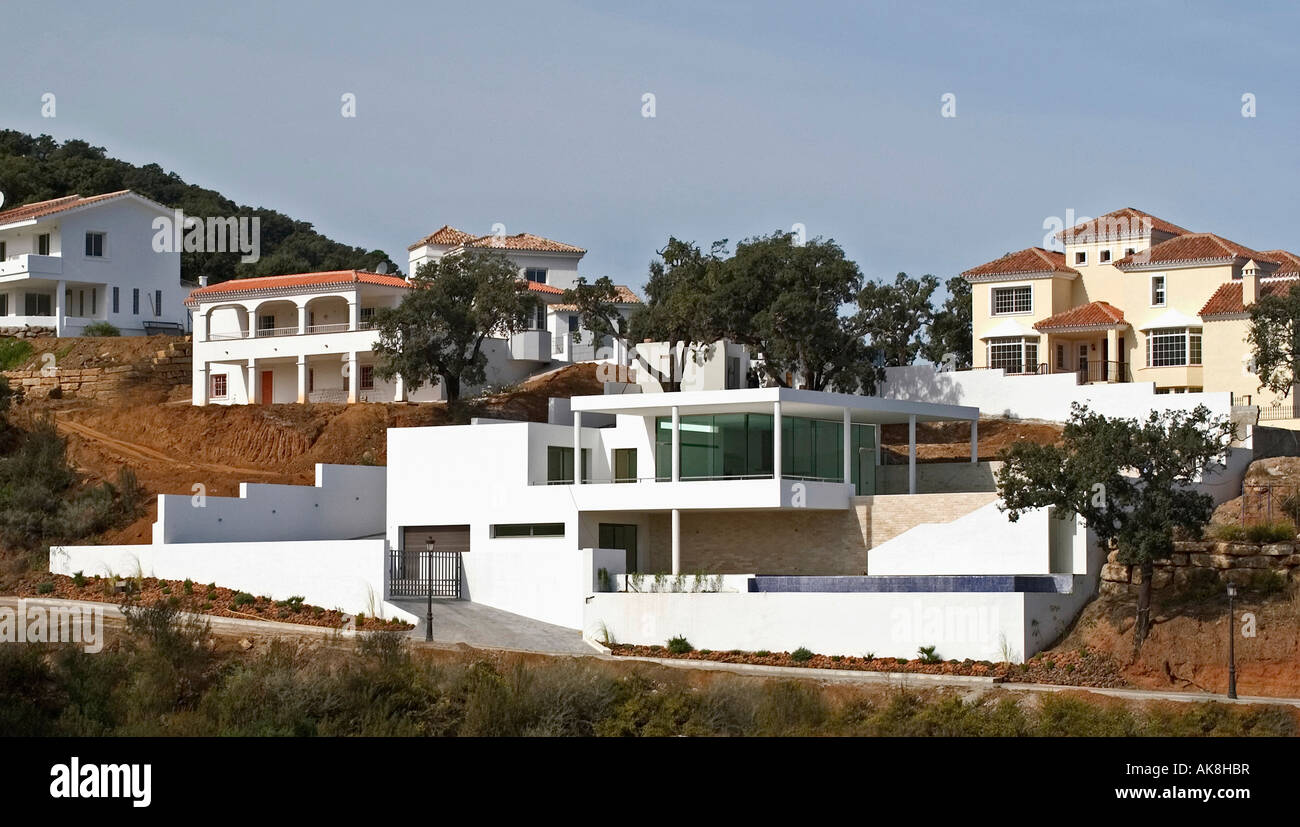 Newbuild modern hillside house on hillside in Southern Spain Stock ...
