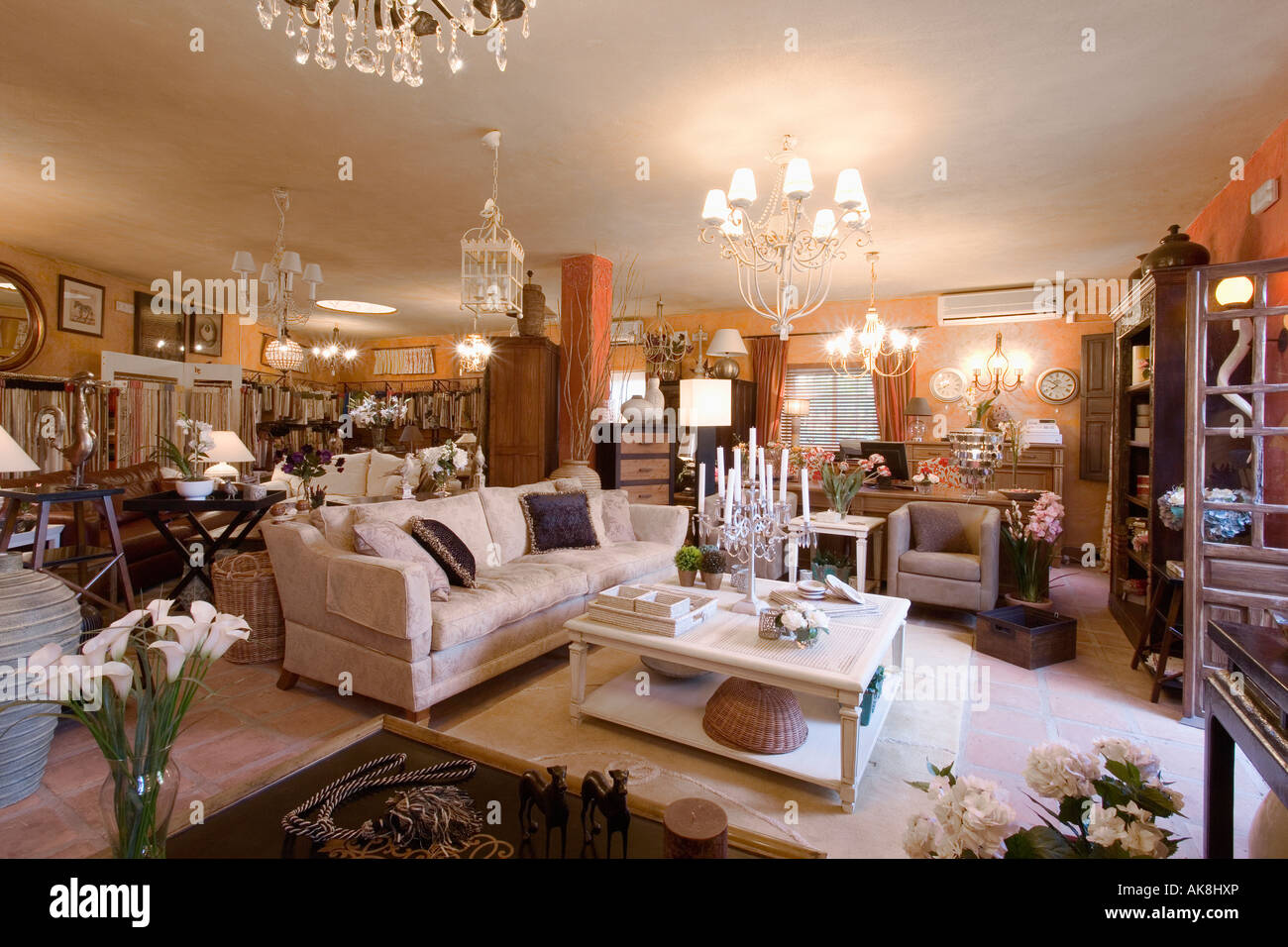 Lighting and furniture in interior decoration shop in Spain Stock Photo ...
