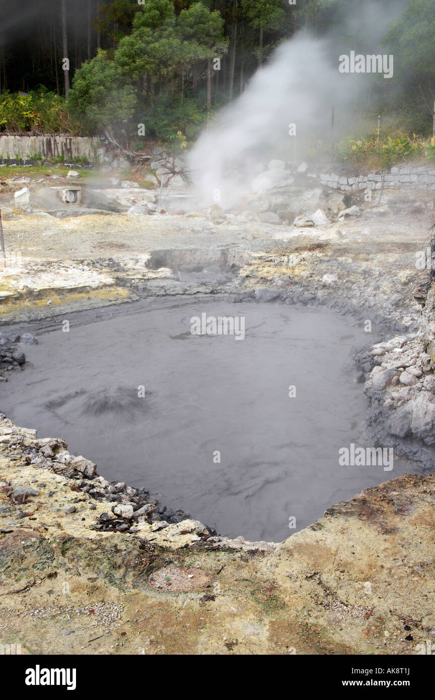 Bubbling hot thermal natural spring near Furnas lake on Sao Miguel ...