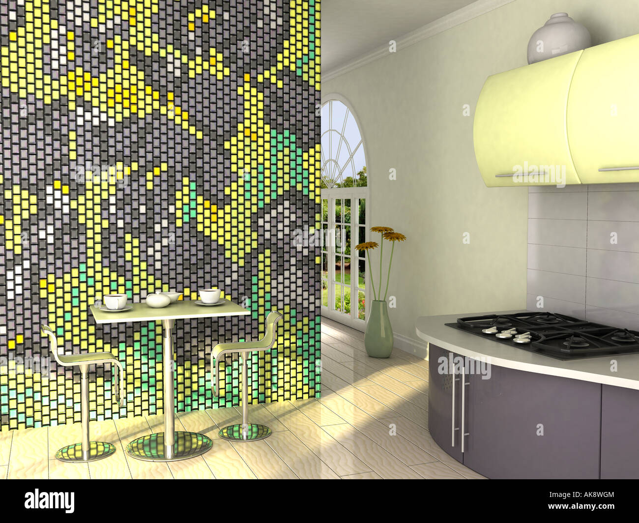 The mosaic mural is my own design Modern kitchen with a mural Stock ...