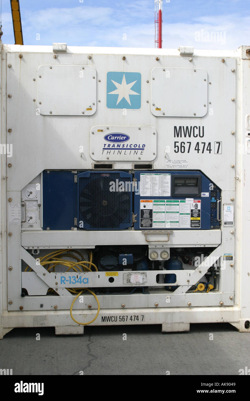 refrigerated container on the dock at Ushuaia in Argentina South ...