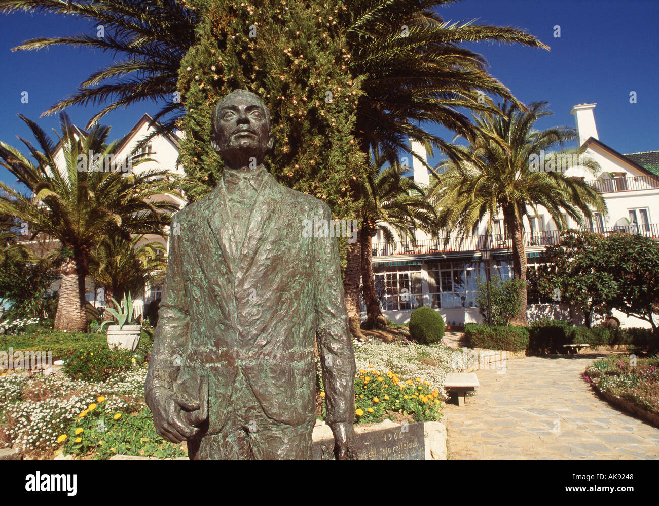 Spain Malaga statue of poet Rilke at Hotel Reina Victoria at Ronda ...