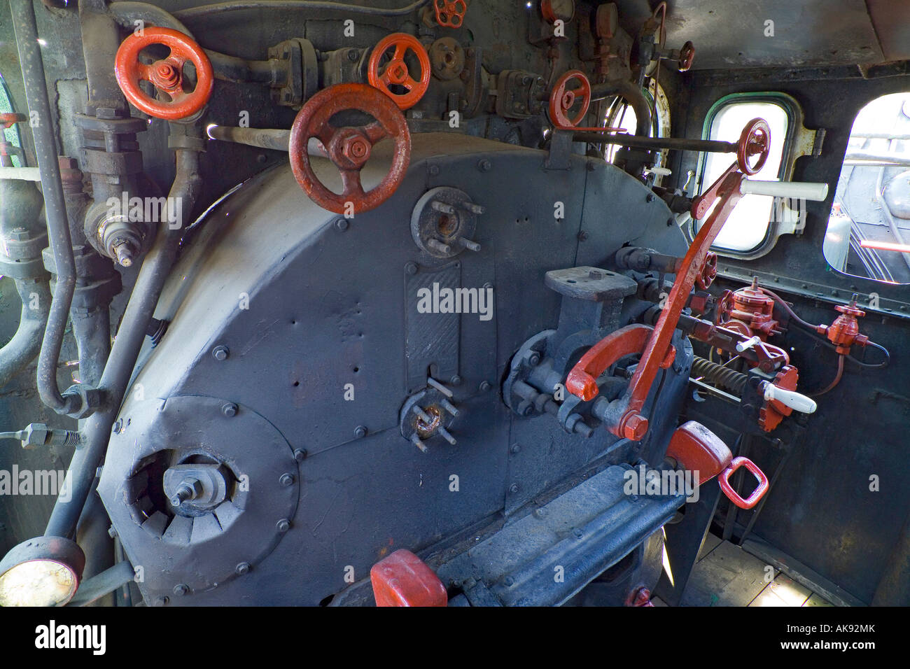 Steam engine locomotive's cockpit Stock Photo - Alamy
