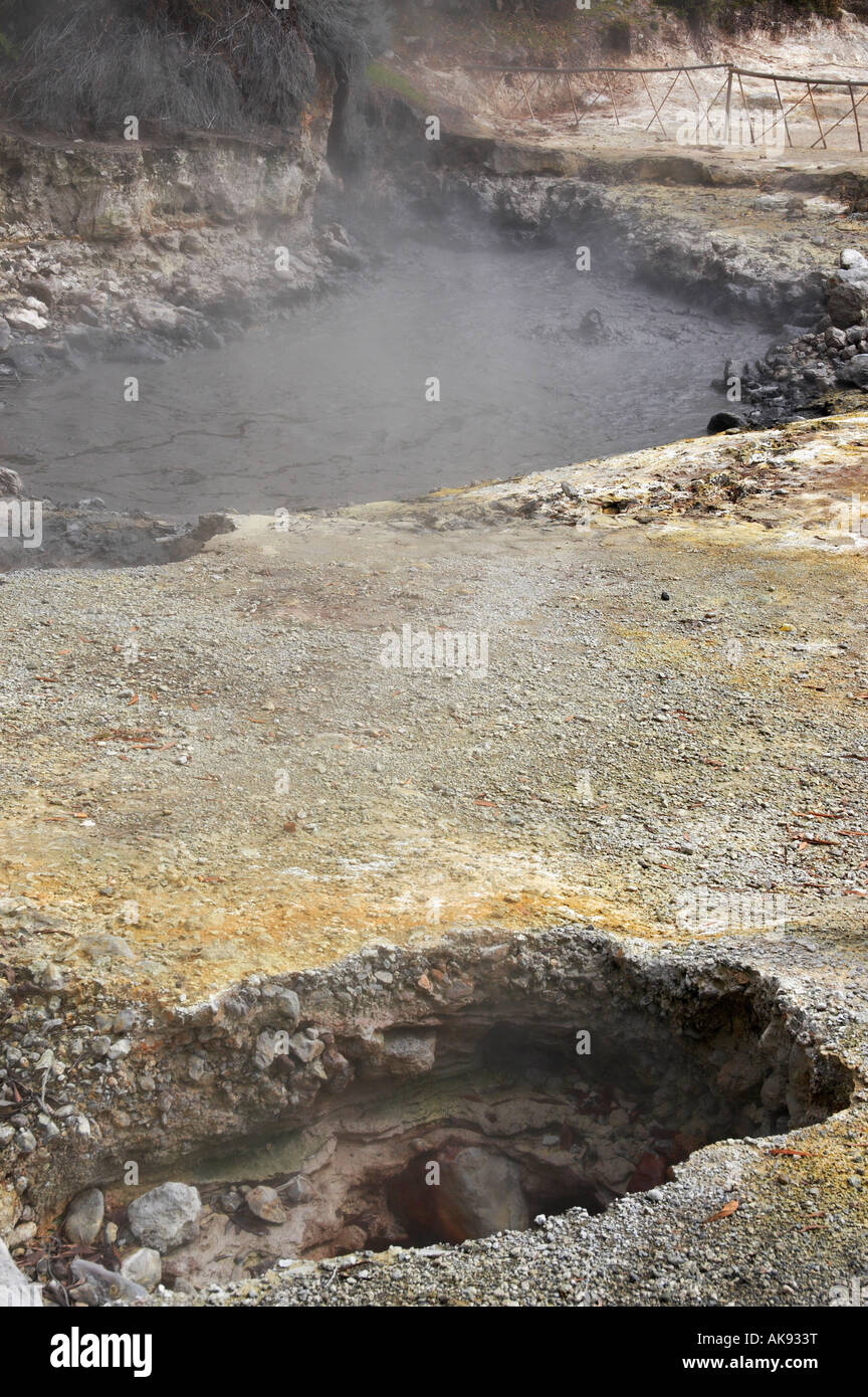 Bubbling hot thermal natural spring near Furnas lake on Sao Miguel ...