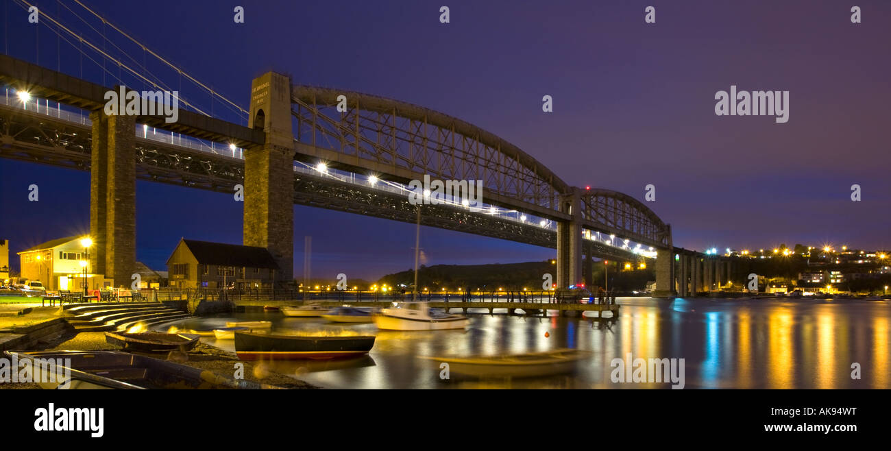 The road and rail bridges over the River Tamar as seen from Saltash ...