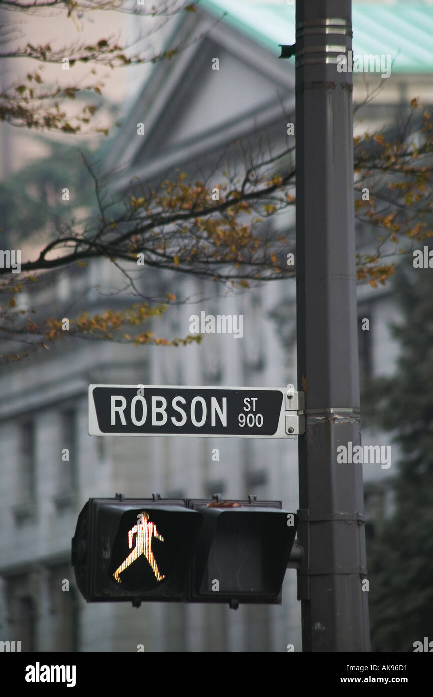 Robson Street pedestrian walk sign Vancouver BC Stock Photo - Alamy