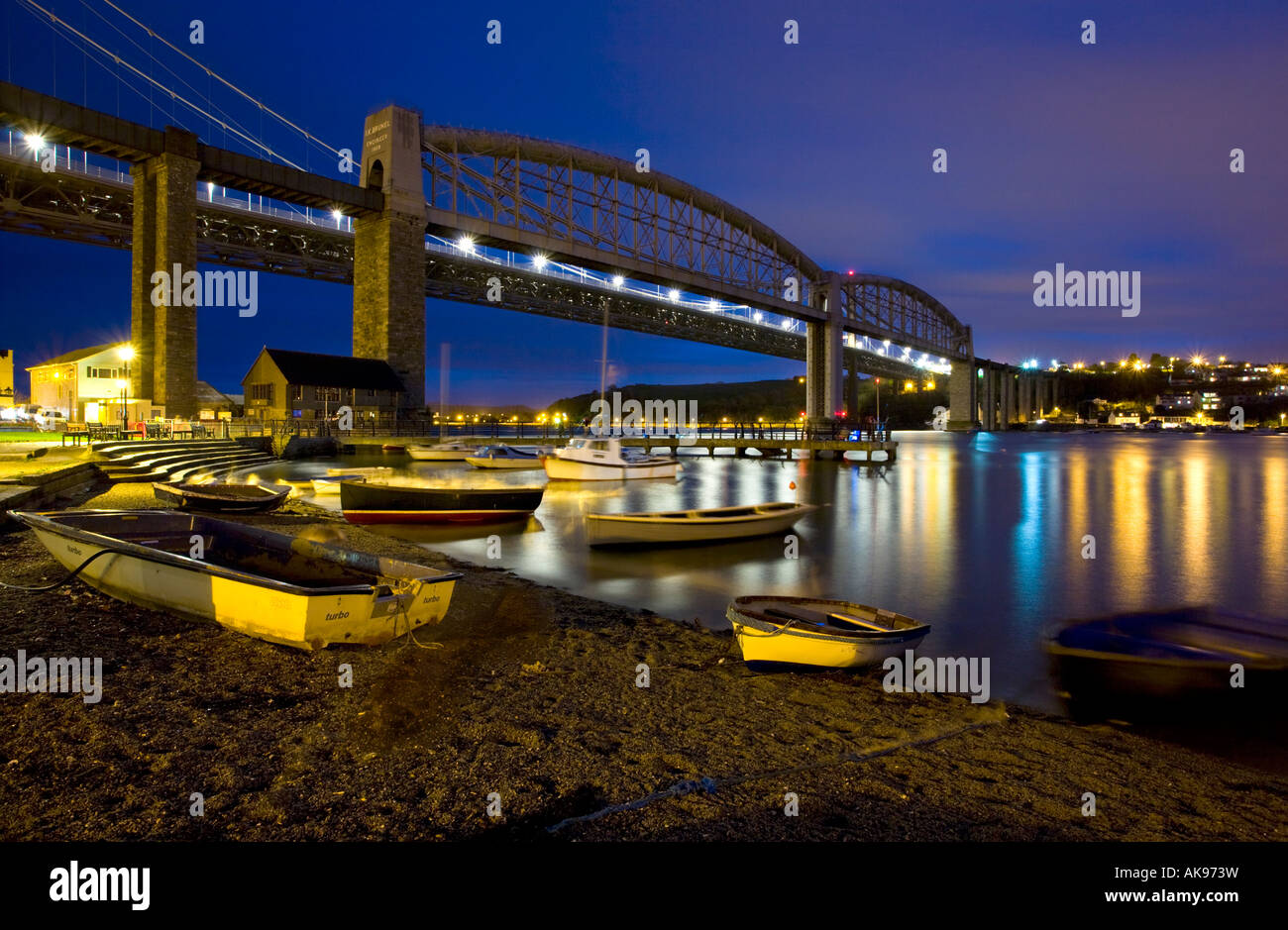 The road and rail bridges over the River Tamar as seen from Saltash ...