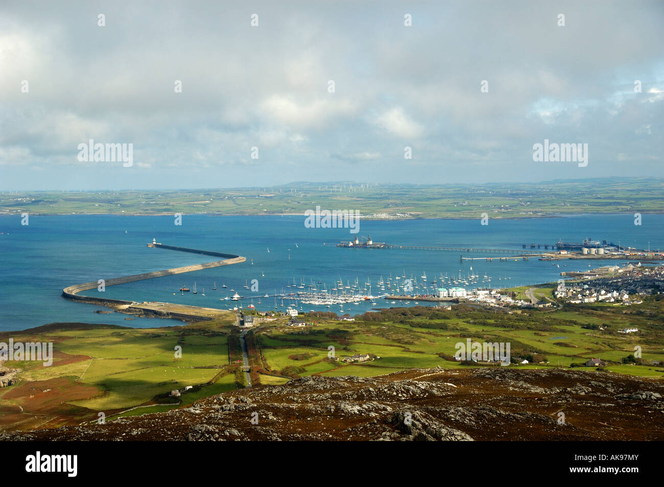 Holyhead harbour and breakwater from Holyhead Mountain Anglesey North ...