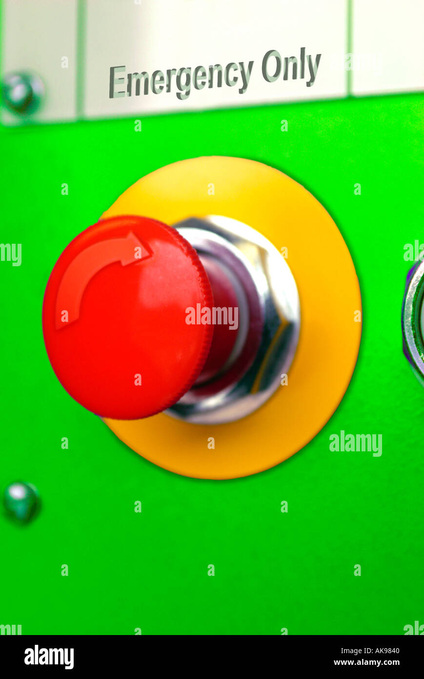 Close up of a red panic button Stock Photo - Alamy