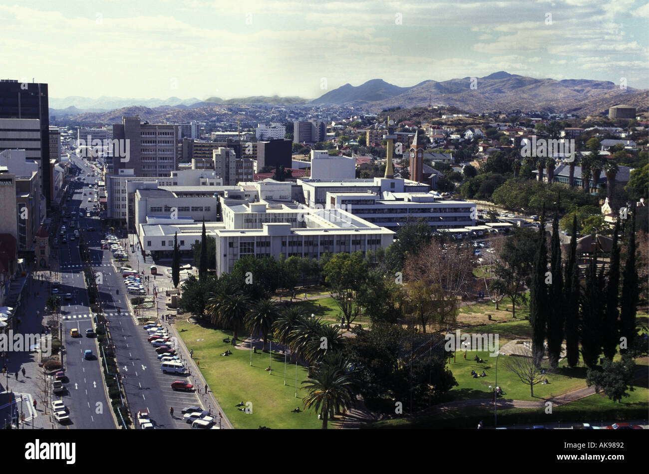 Windhoek capital of Namibia Independence Avenue seen from the Kalahari ...