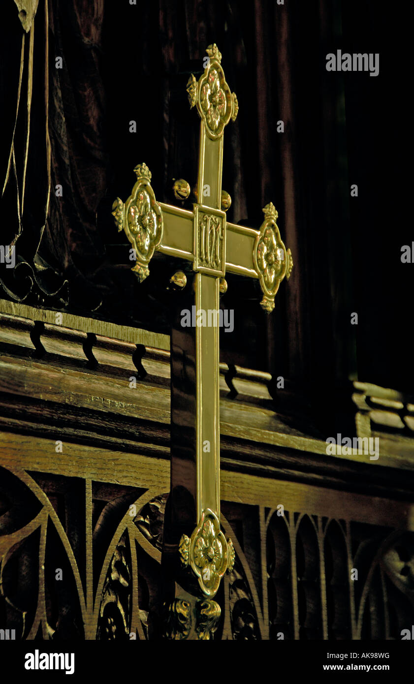 Brass cross on altar. Holy Trinity Church, Casterton, Cumbria, England ...