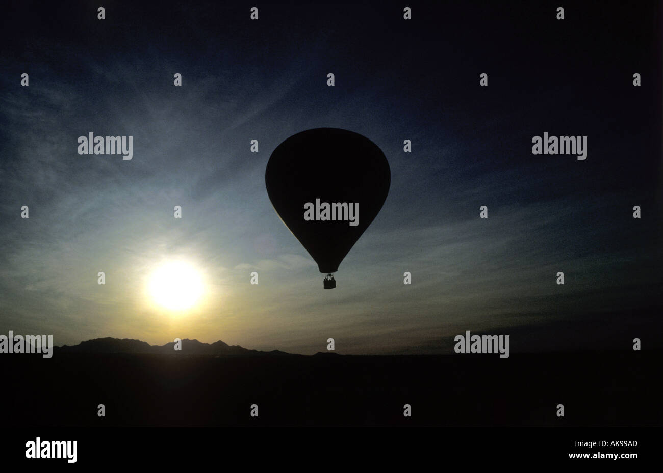 Balloon flight over the Sonora Desert near Phoenix Arizona at dawn ...