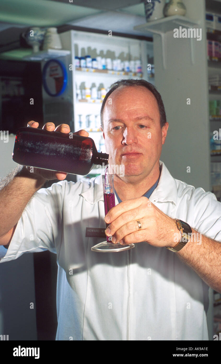 Pharmicist measuring liquid cough medicine Stock Photo - Alamy