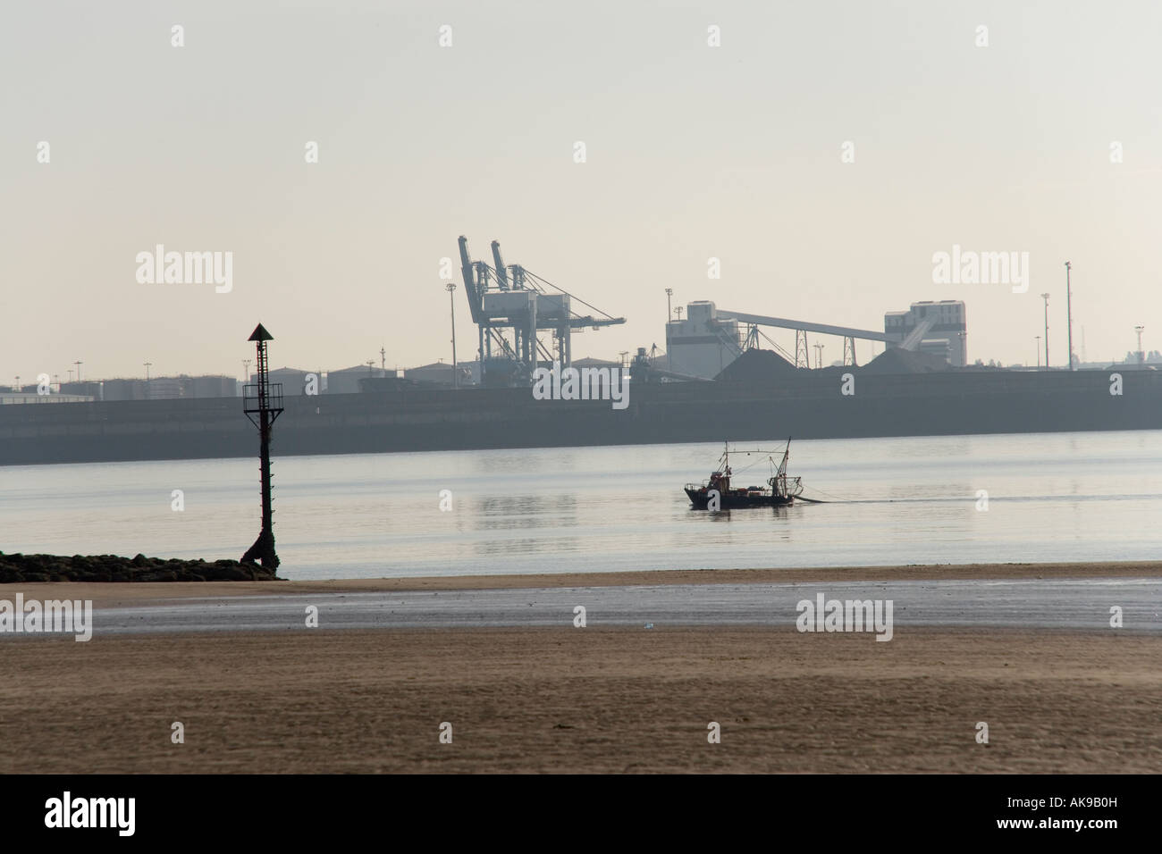 Bootle and Liverpool Docks and the Mersey River from New Brighton beach ...