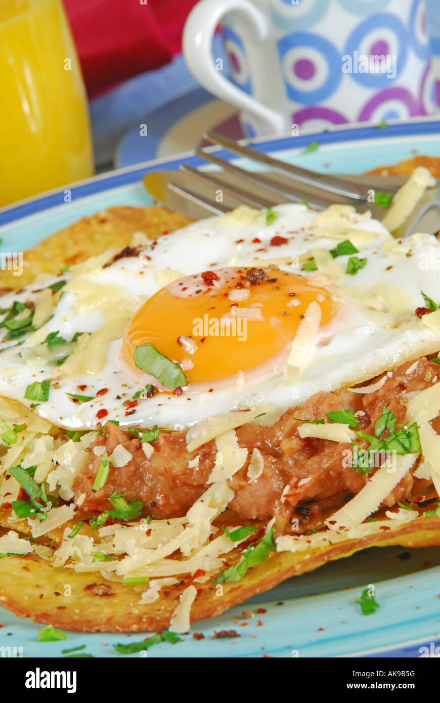 Authentic Mexican breakfast of huevos rancheros: a fried corn tortilla ...