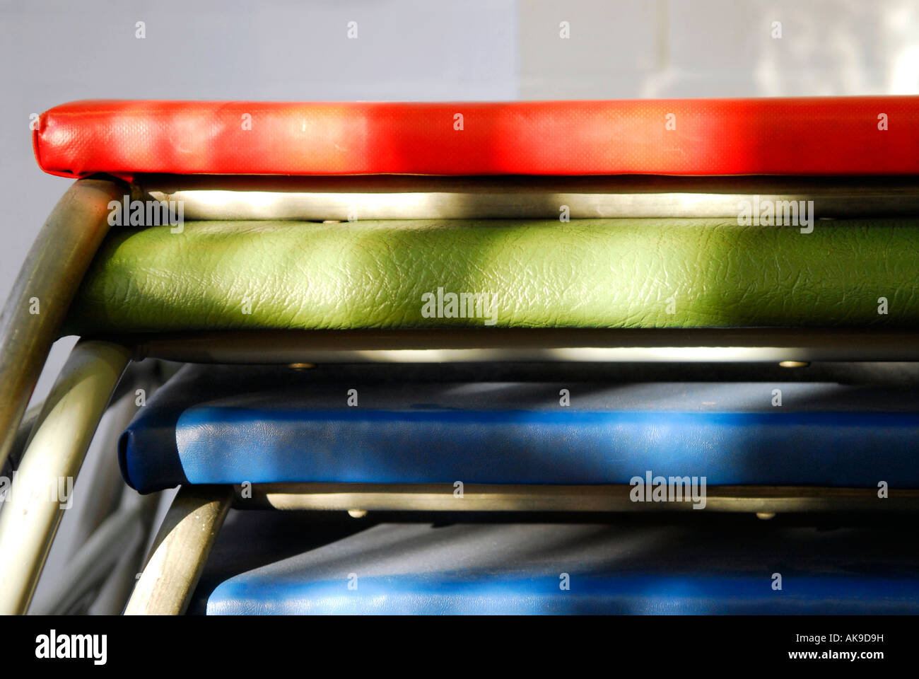 Stack of tables in classroom at a primary school, London, UK Stock ...