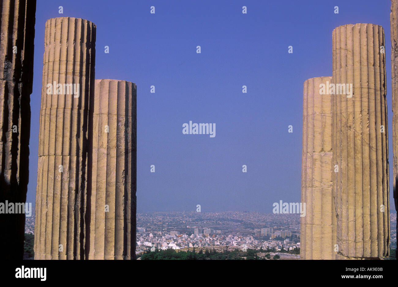 The City of Athens seen through columns at the entrance to the ...