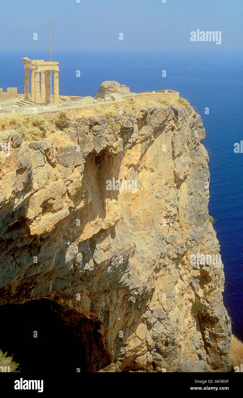 Cliff top Temple at Lindos on the Island of Rhodes Greece Stock Photo ...