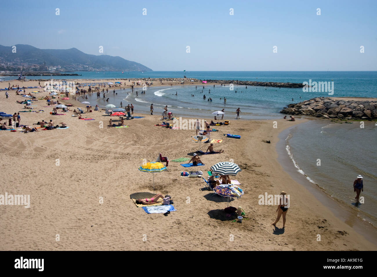 Popular beach in the town of Sitges 30minutes south of Barcelona Stock ...