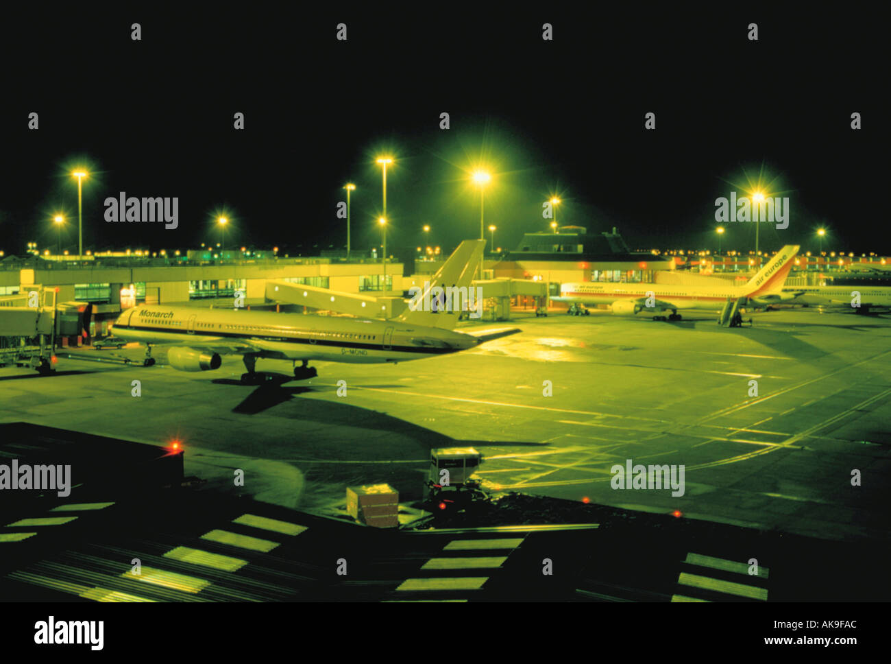 Airport at night; Manchester Airport, Greater Manchester, England, UK ...