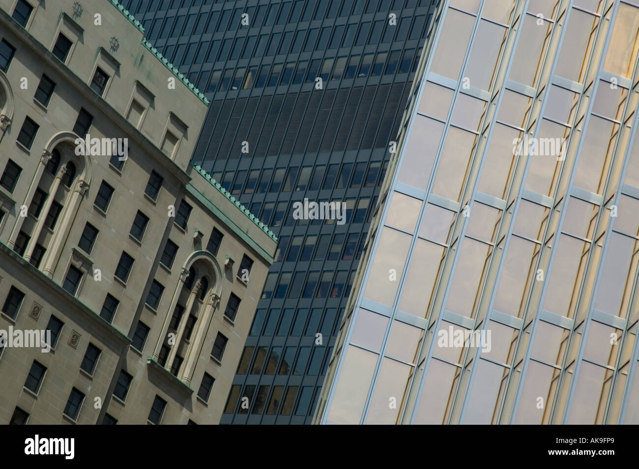 Old architecture building overlapping modern glass tower building Stock ...