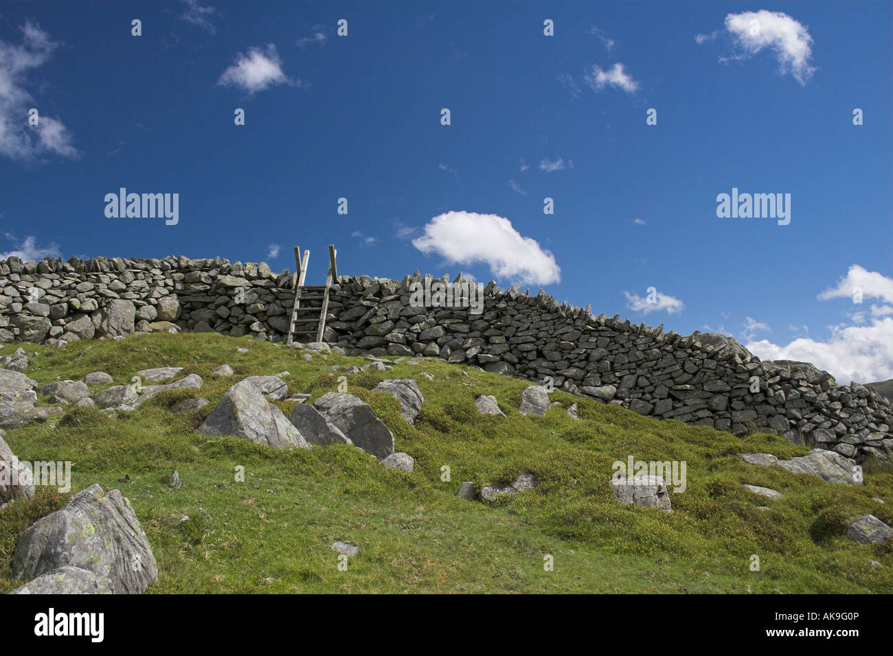 Stile over a dry stone wall Stock Photo - Alamy