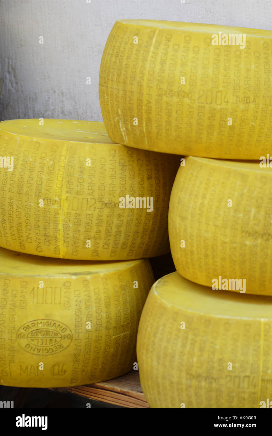 Italian Parmigiano-Reggiano cheese on a display, Tuscany, Italy Stock ...