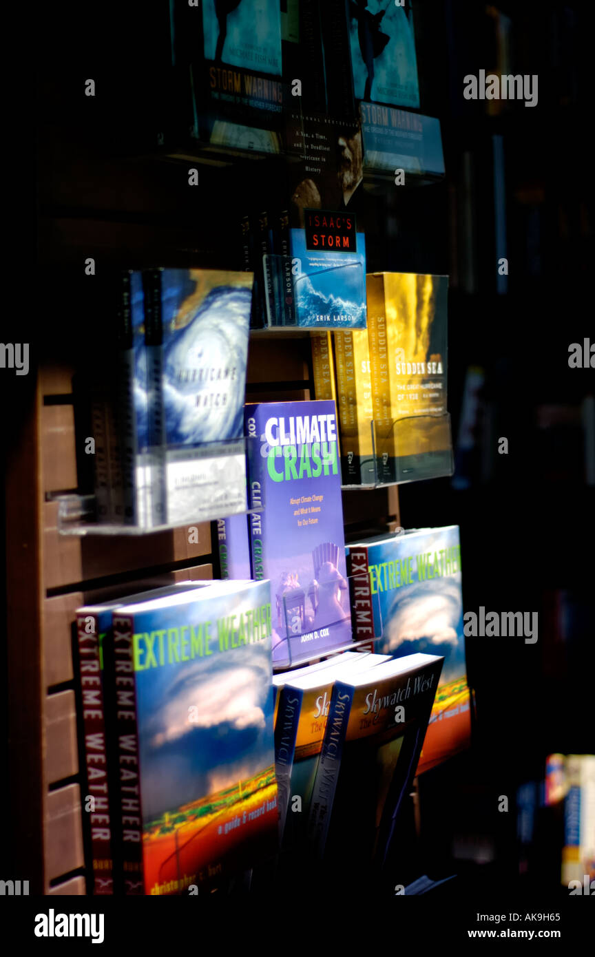 Climatology books on shelf in bookstore Stock Photo - Alamy