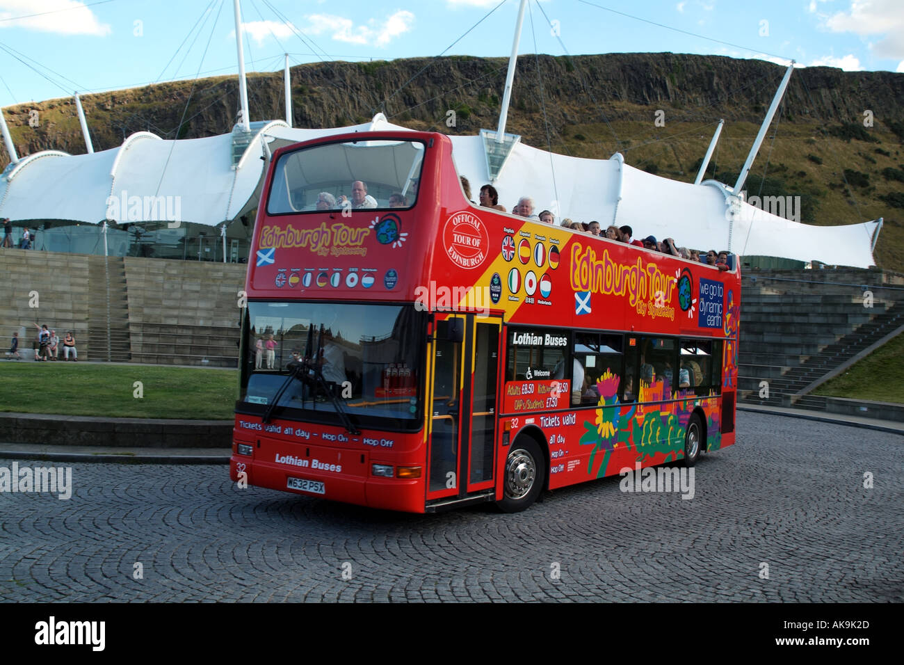 Edinburgh Scotland UK double decker tour bus at Our Dynamic Earth ...