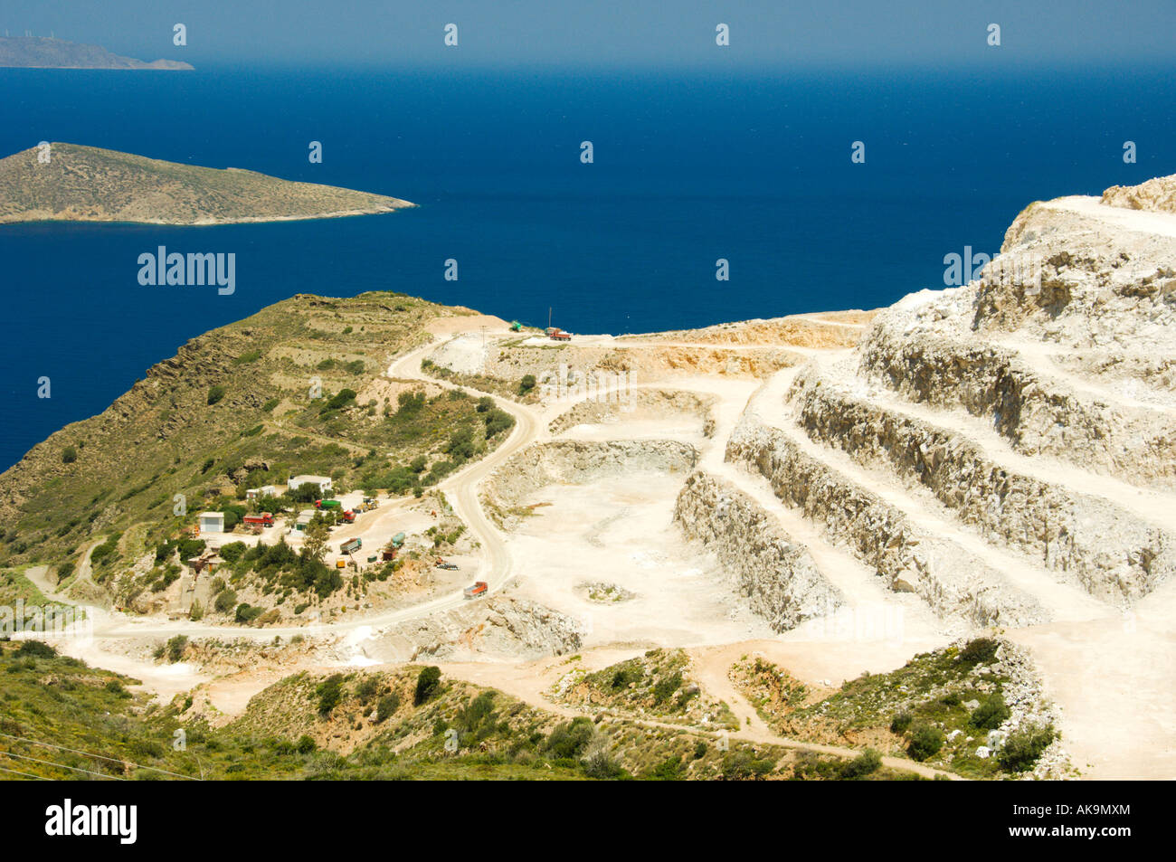 An open terraced mine site along the Mirambelou gulf in eastern Crete ...
