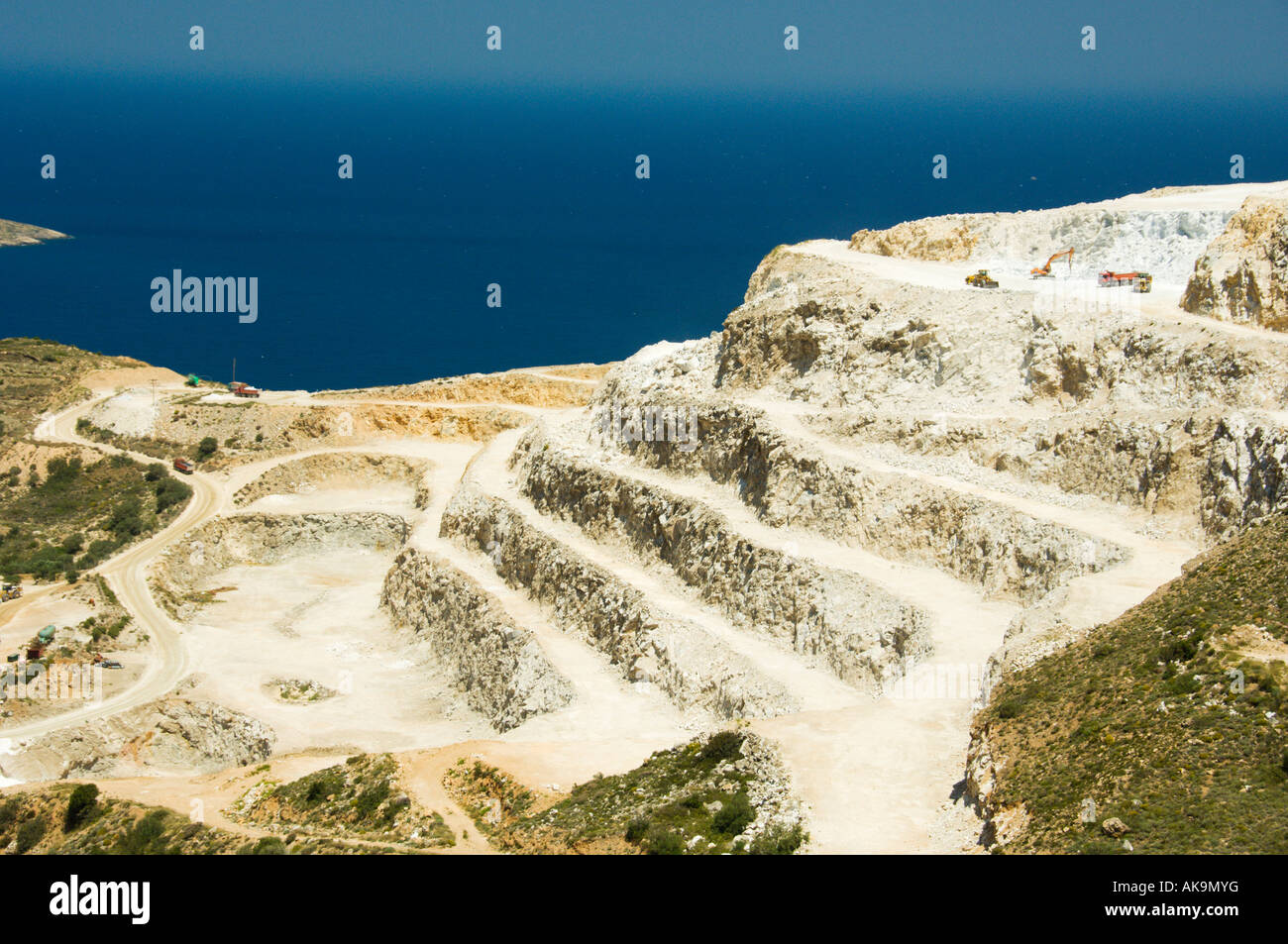 An open terraced mine site along the Mirambelou gulf in eastern Crete ...
