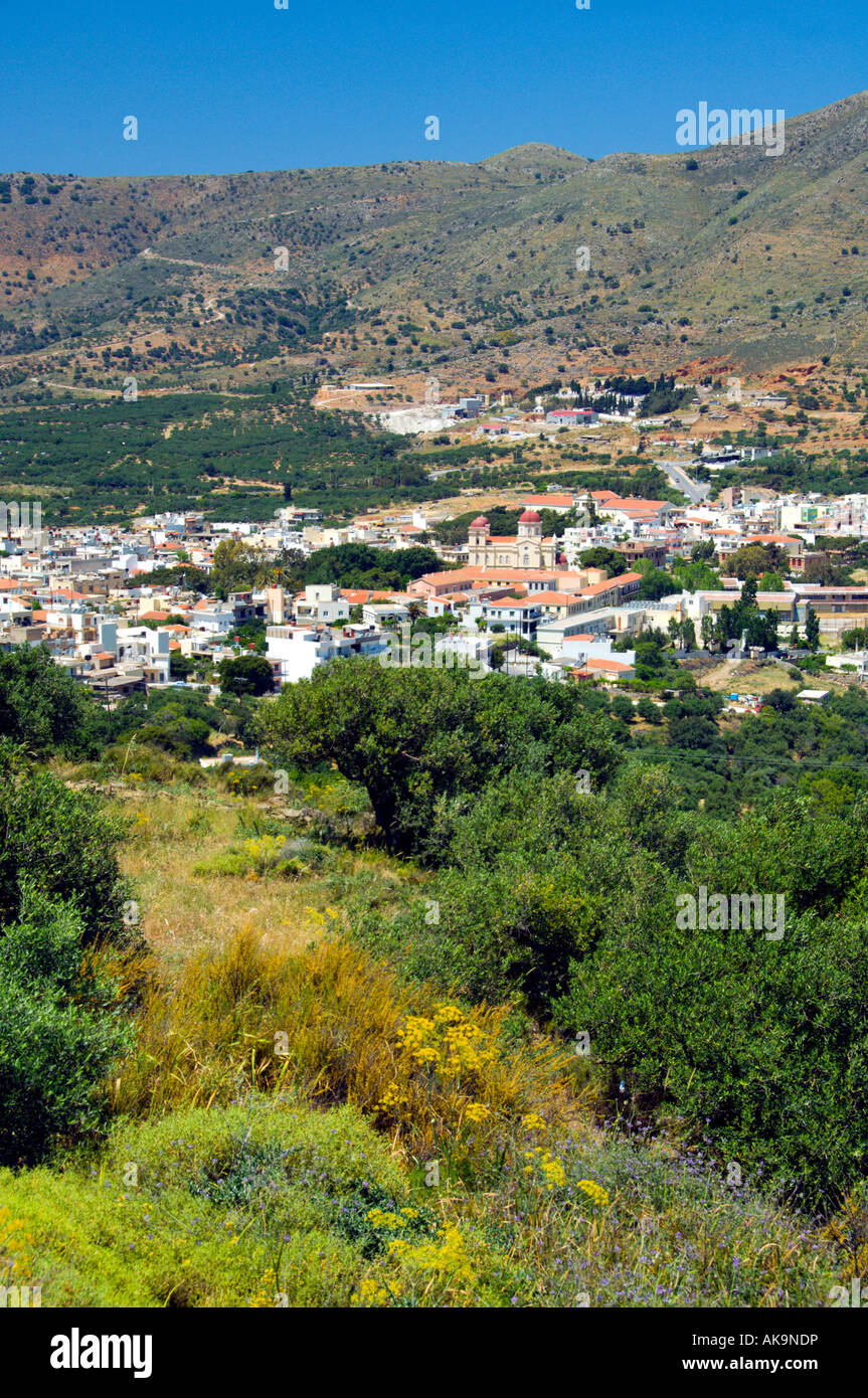 An aerial view of the mountain village of Neapoli in eastern Crete ...
