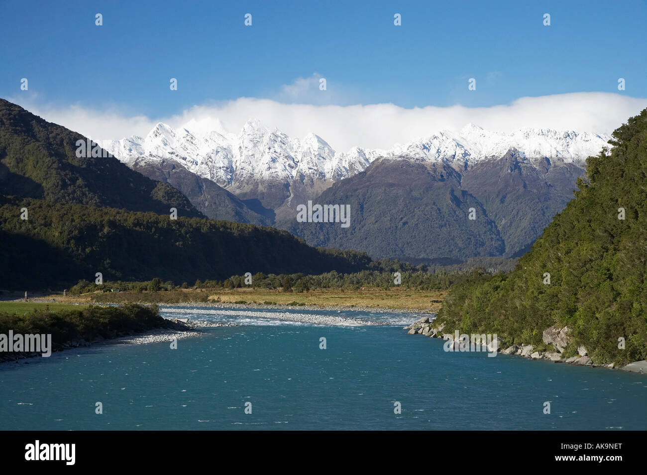 Whataroa River and Southern Alps West Coast South Island New Zealand ...