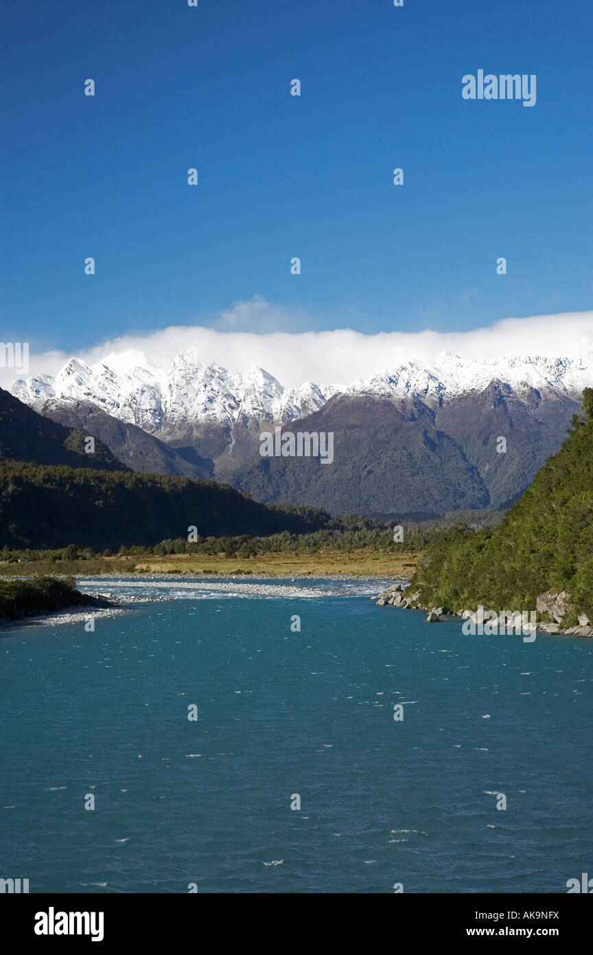Whataroa River and Southern Alps West Coast South Island New Zealand ...