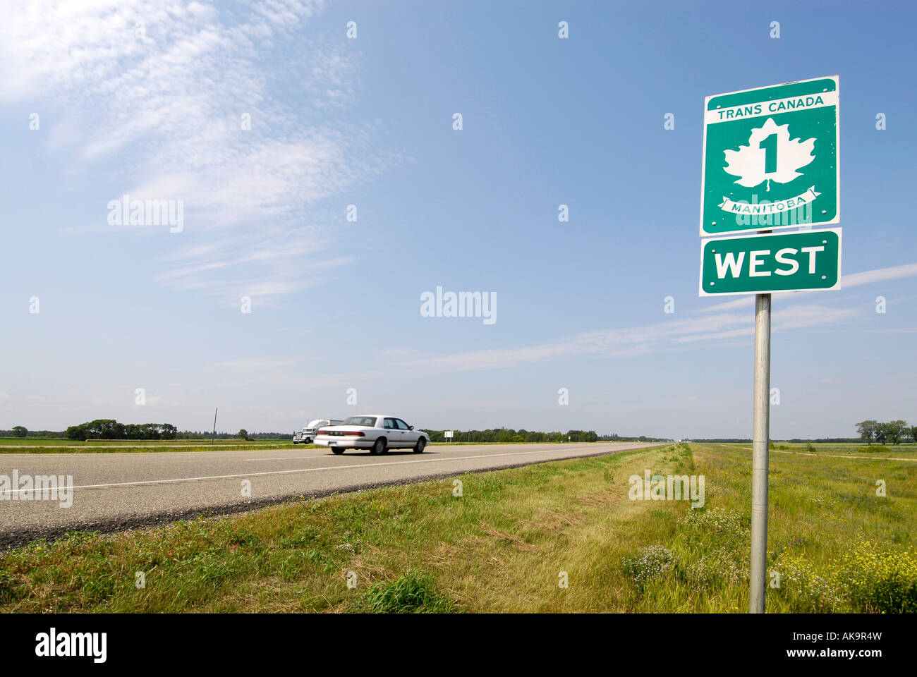 Trans Canada Highway 1 sign in Manitoba highway runs from St Johns ...