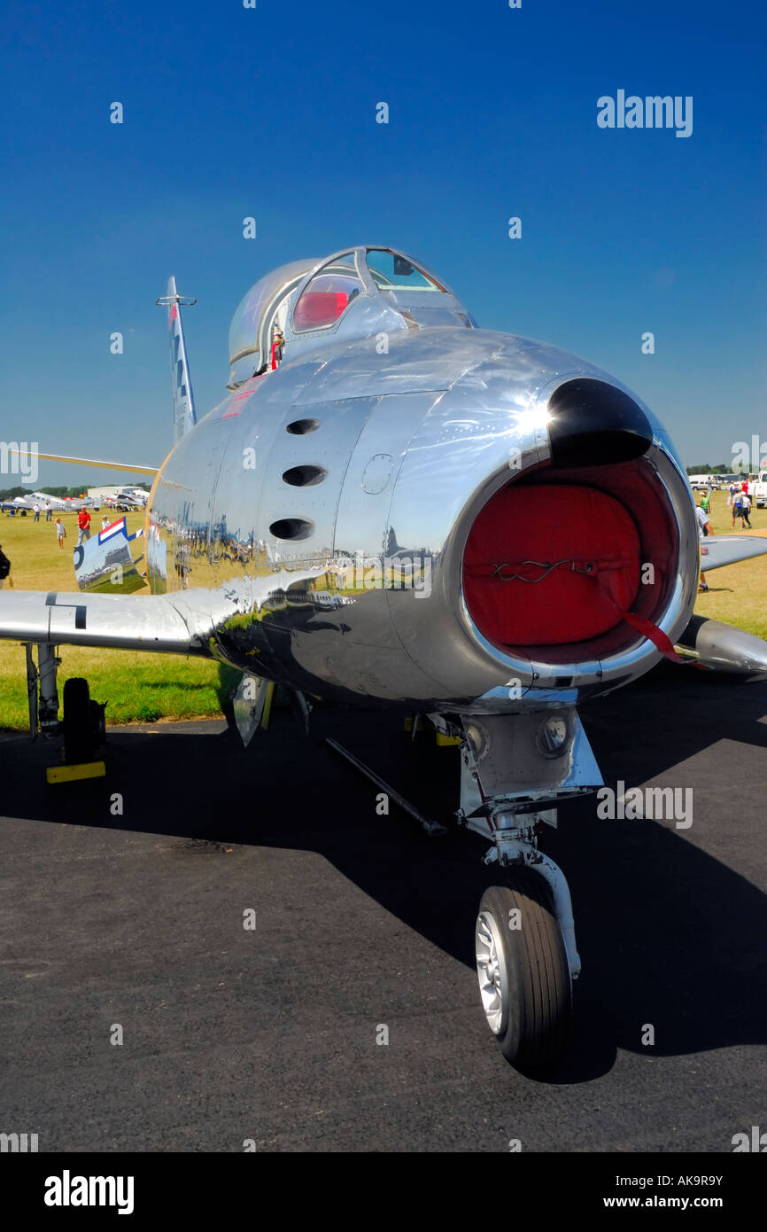 Antique North American F-86 Sabre jet airplane at an airshow in Oshkosh ...
