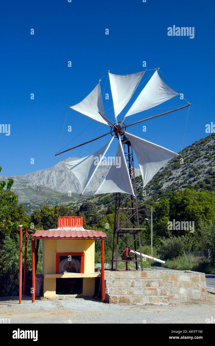 The windmills of the Lasithi Plateau in eastern Crete Greece Stock ...