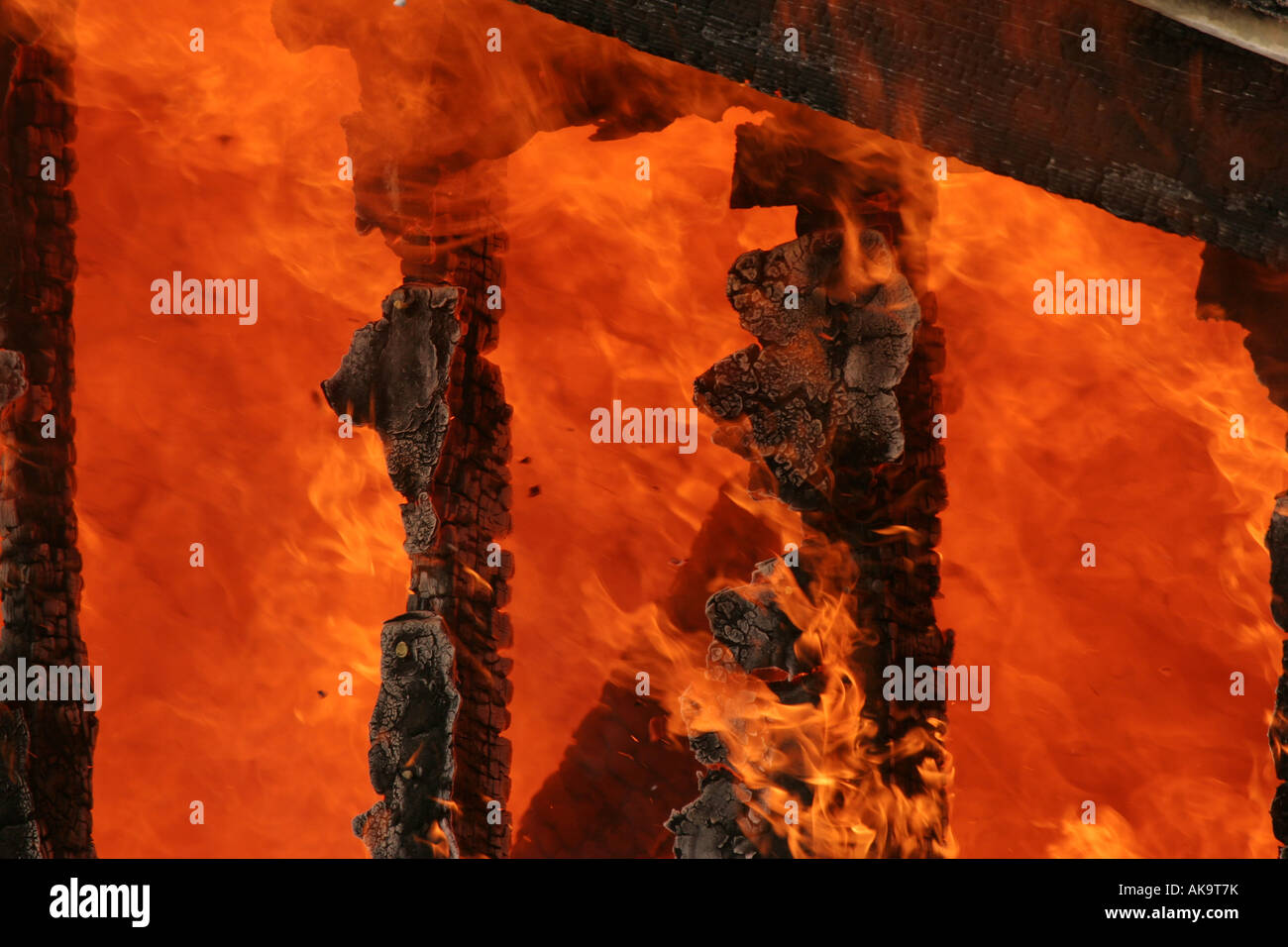 Rafters of a house attic on fire Stock Photo - Alamy
