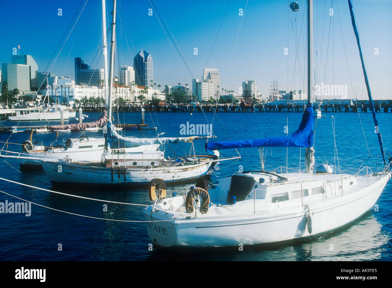 Sailboats in San Diego Bay Downtown San Diego California Stock Photo ...