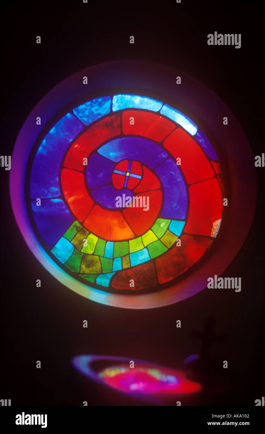 Round stained glass church window Stock Photo - Alamy