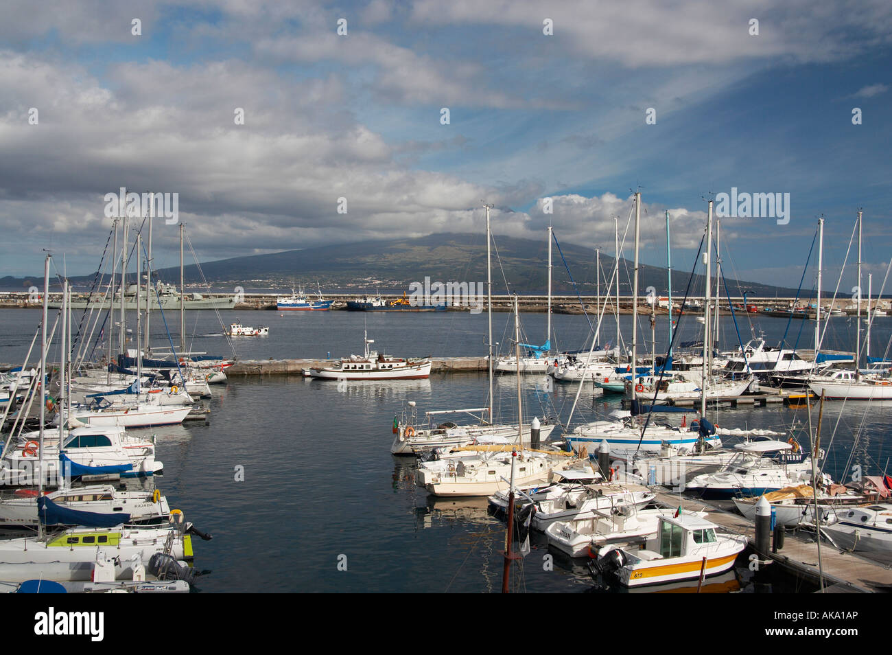 Horta marina on Faial island in The Azores, with the island of Pico in ...