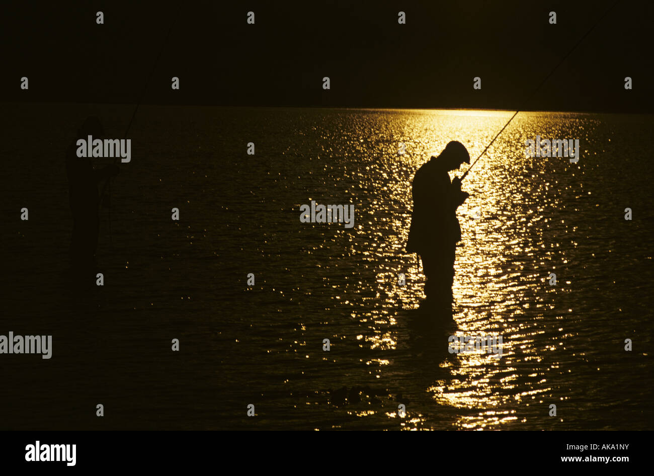Fisherman In Sunset Stock Photo - Alamy
