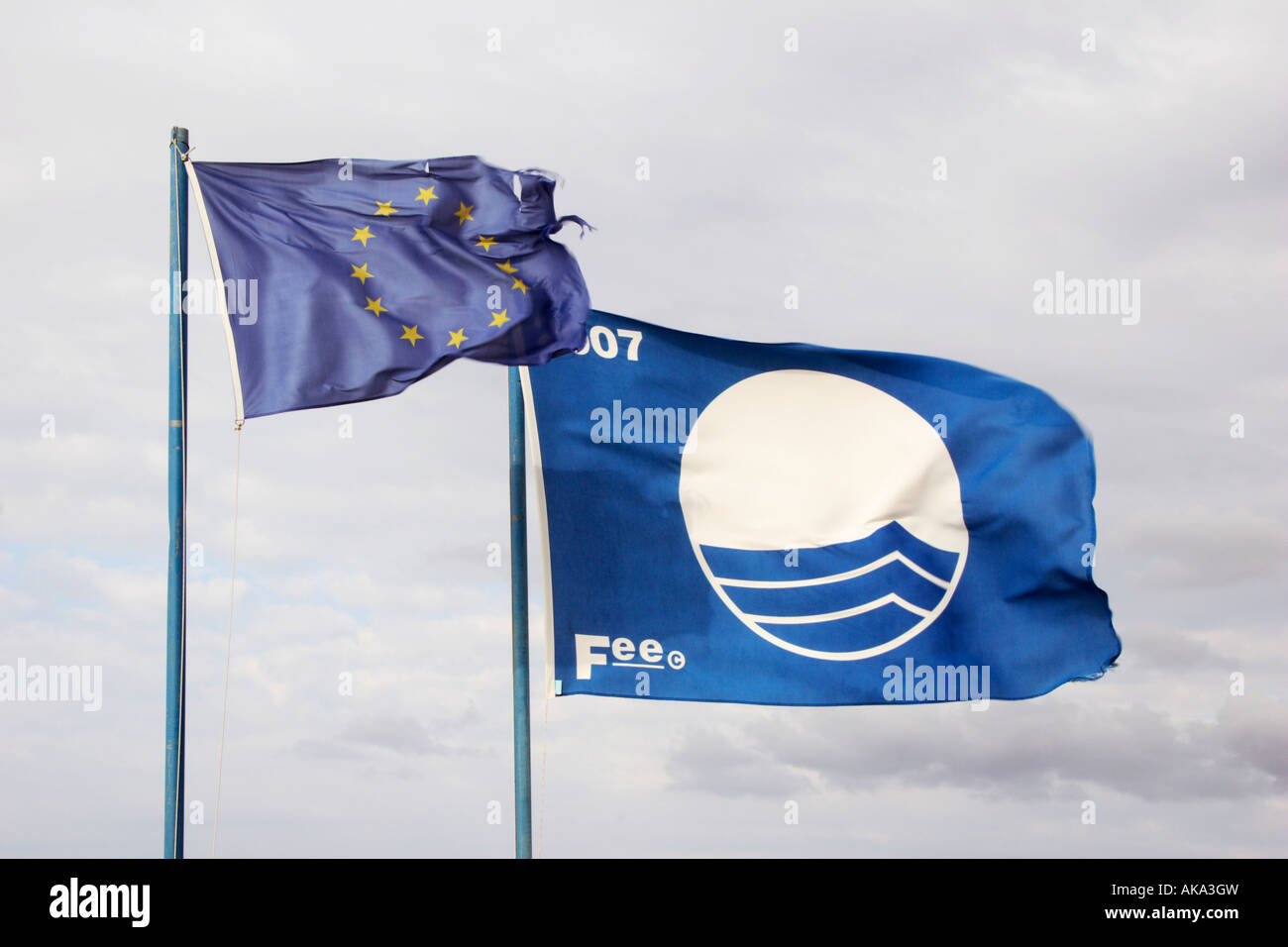 "European Union" and "Good Beach" Flags in Alykes, Zakynthos, Greece ...