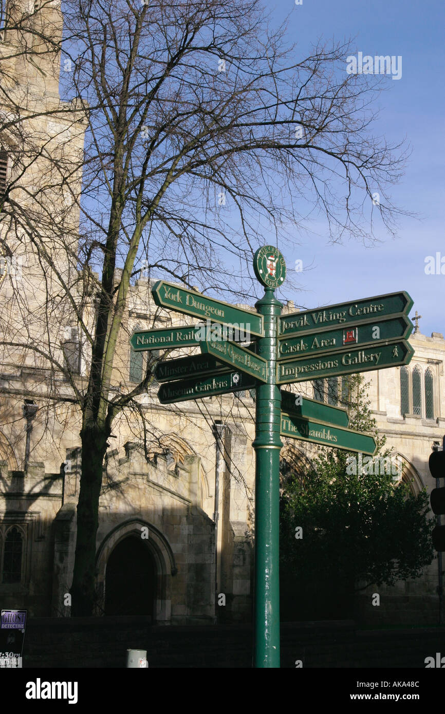 Direction sign to local landmarks tourist sites York Stock Photo - Alamy