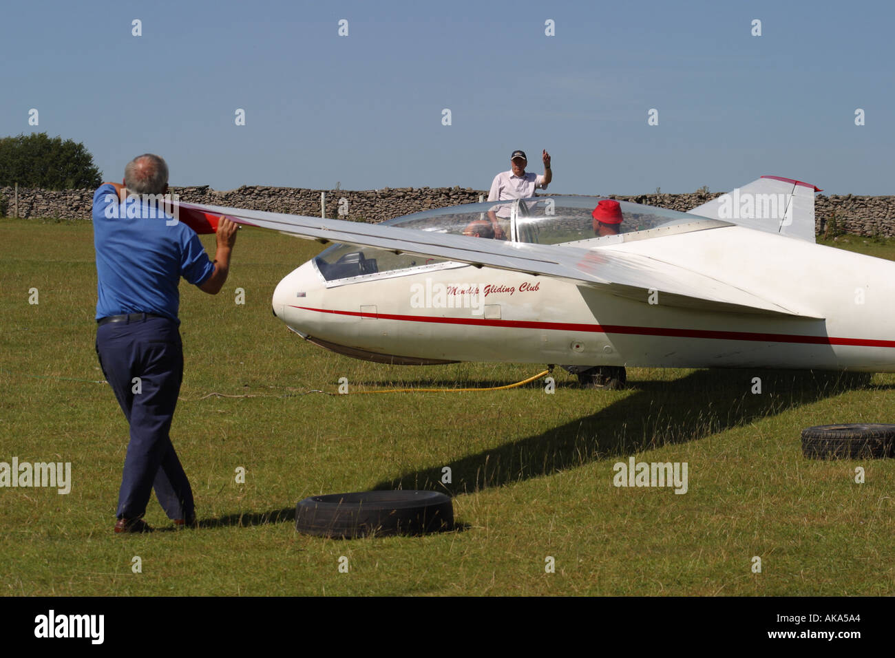Groundcrew prepare to launch a two seat training glider in Somerset ...