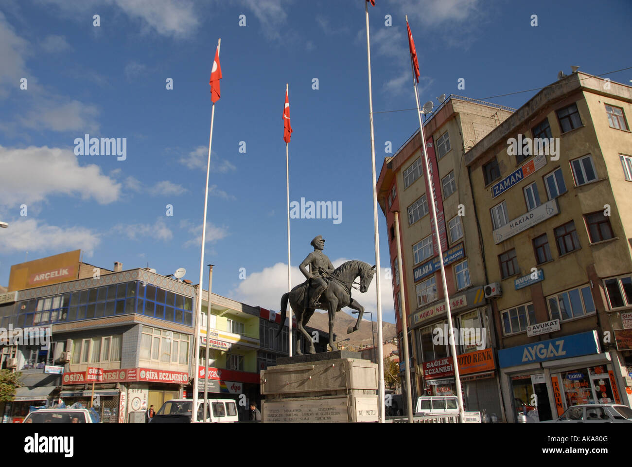 Mustafa Kemal Ataturk statue at the main square in the town of Hakkari ...