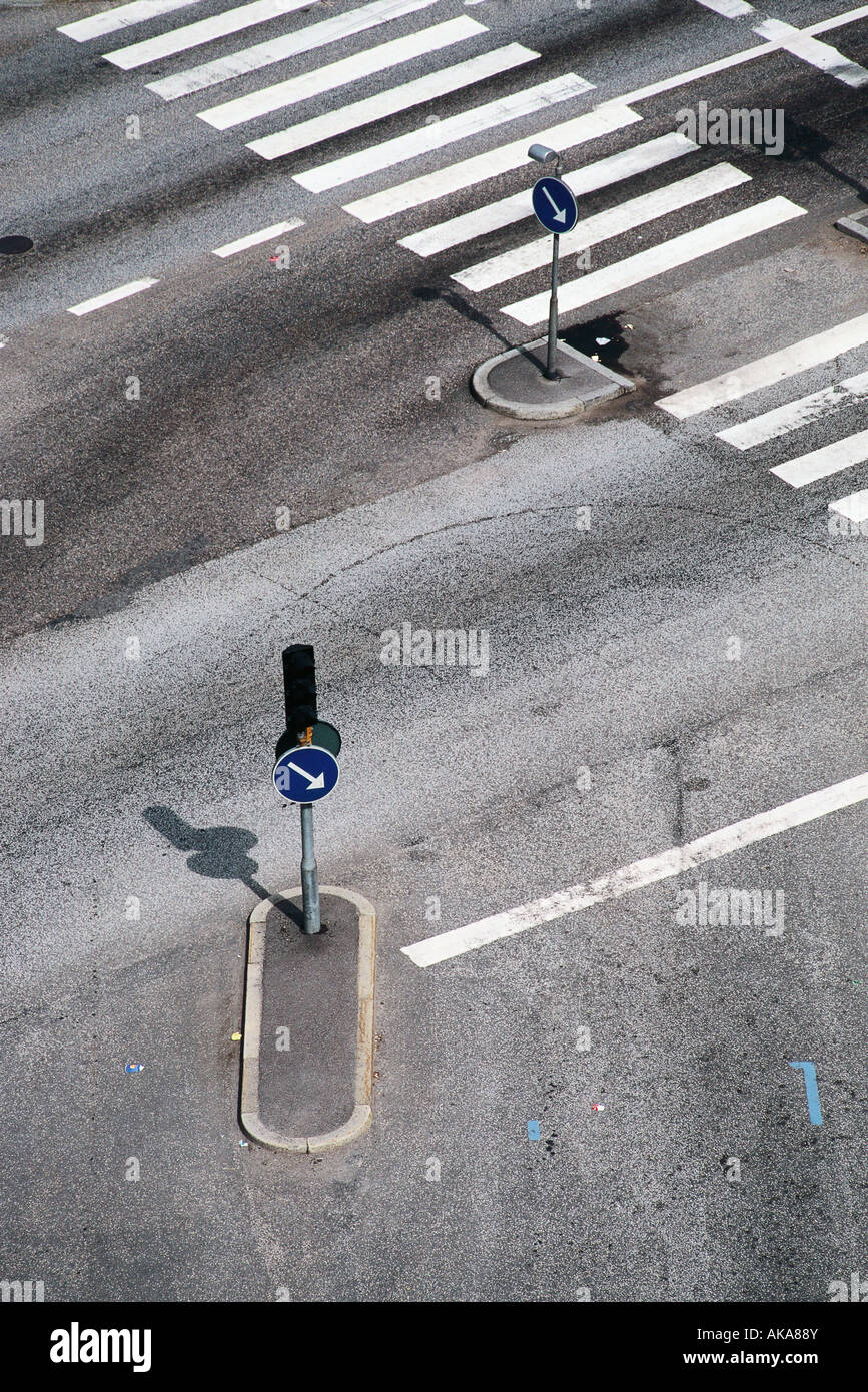 Crosswalk and traffic arrows, high angle view Stock Photo - Alamy