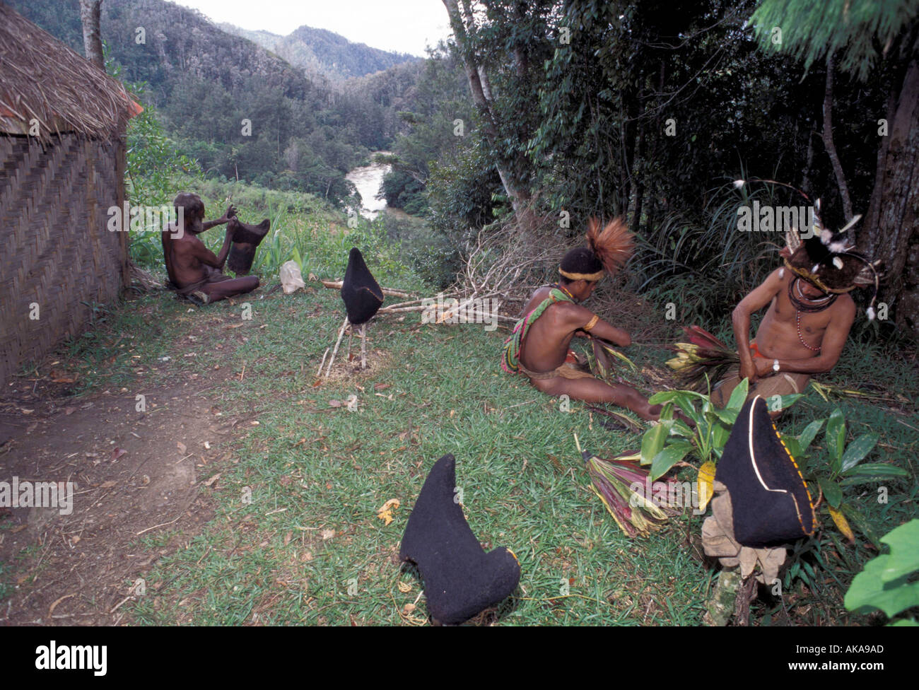 Preparing ceremony head dress Tari Papua New Guinea Stock Photo - Alamy