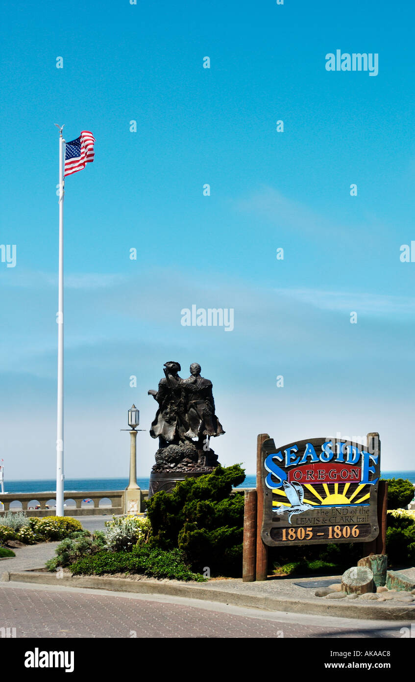 The end of the Lewis and Clark trail in Seaside Oregon USA Stock Photo ...